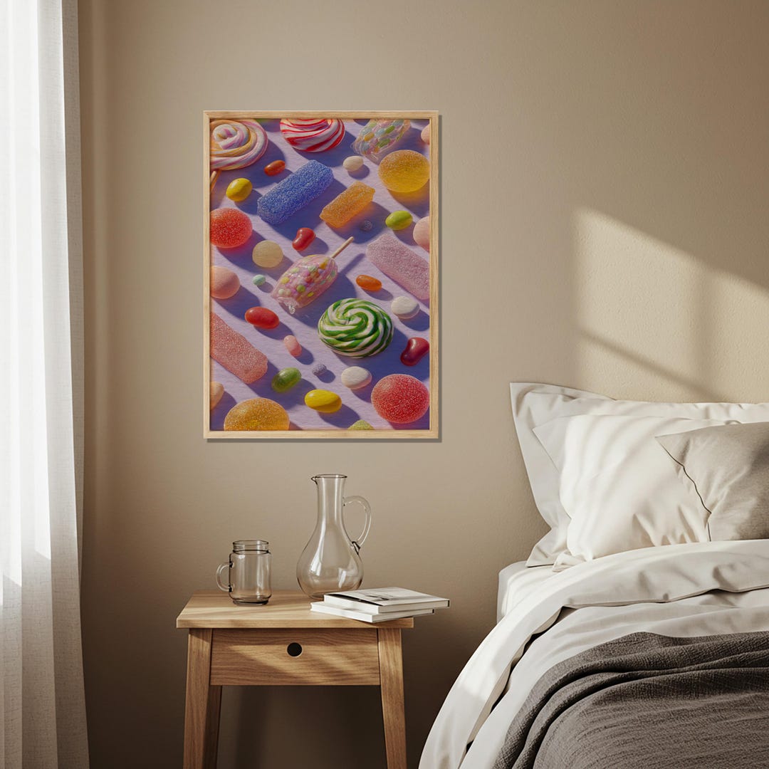 Aesthetic Colorful Candy Land Wooden Poster, Vibrant Lollipop Gummy ...