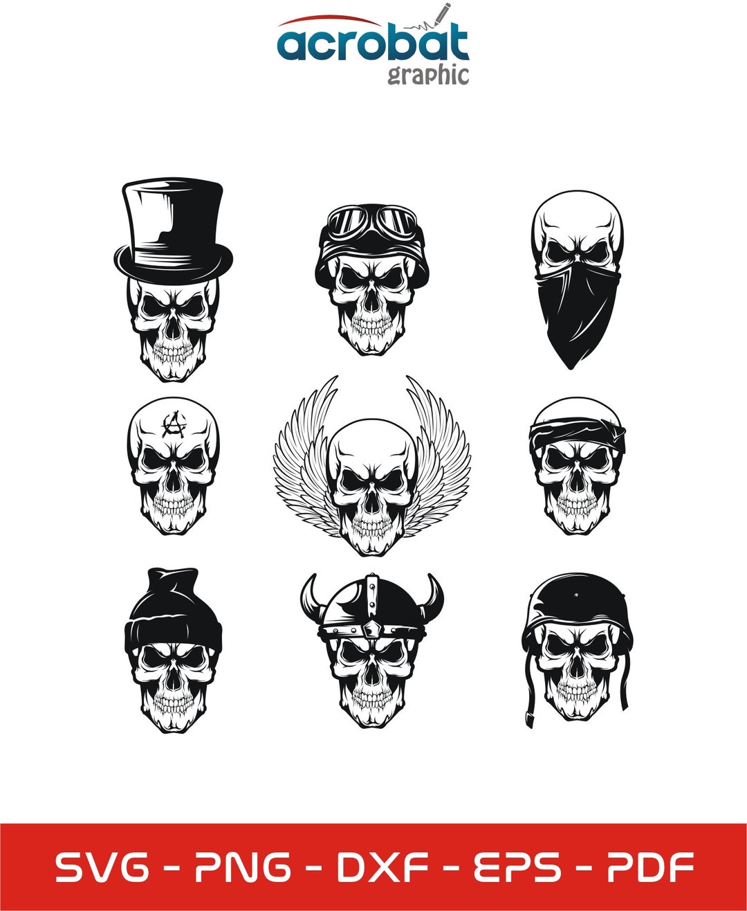 Skulls Monogram Pack, Skull Laser Cut, Skulls Silhouette, Skulls ...