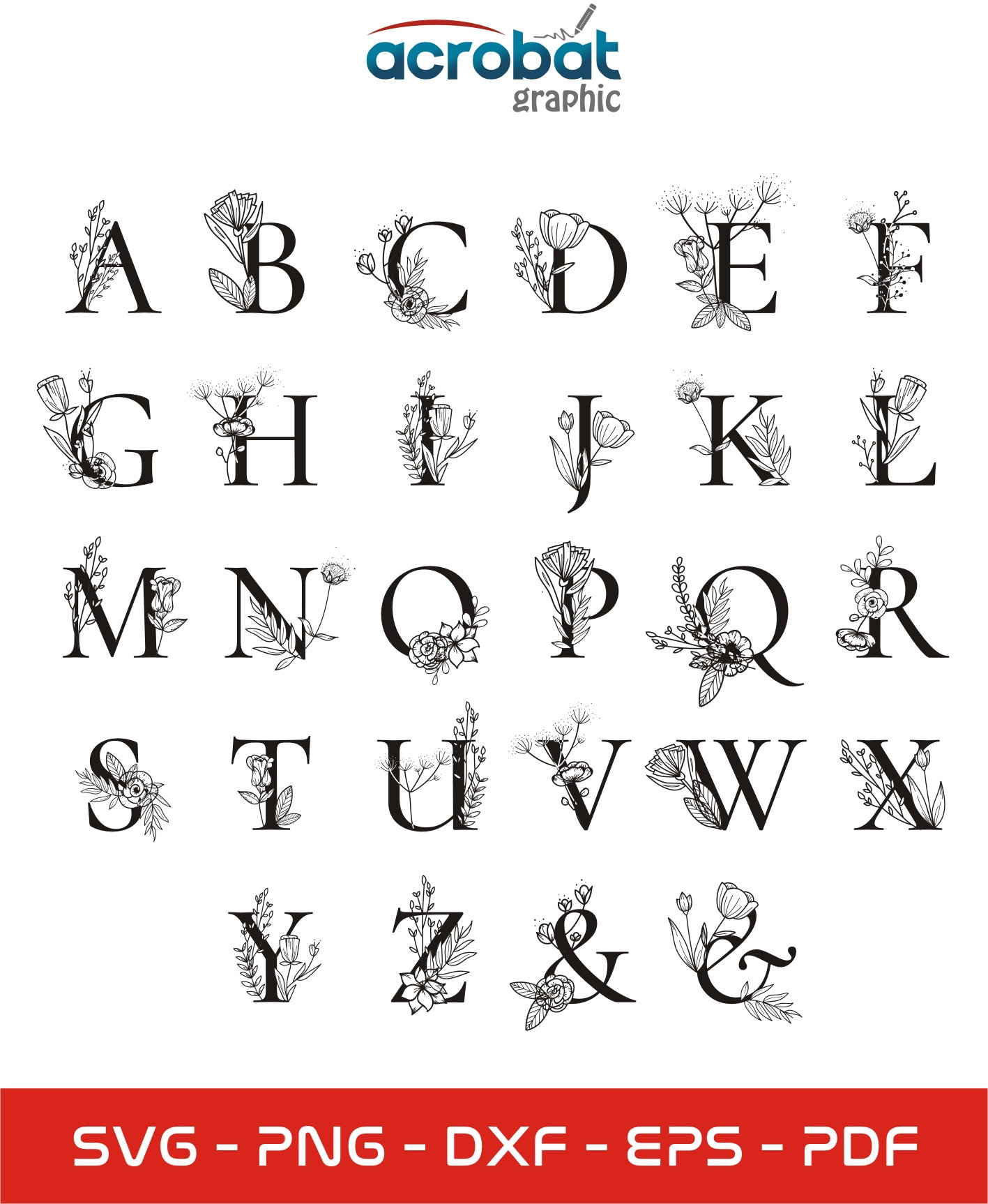 Flower Font SVG, Flower Alphabet, Flower Alphabet Laser Cut, Font SVG ...