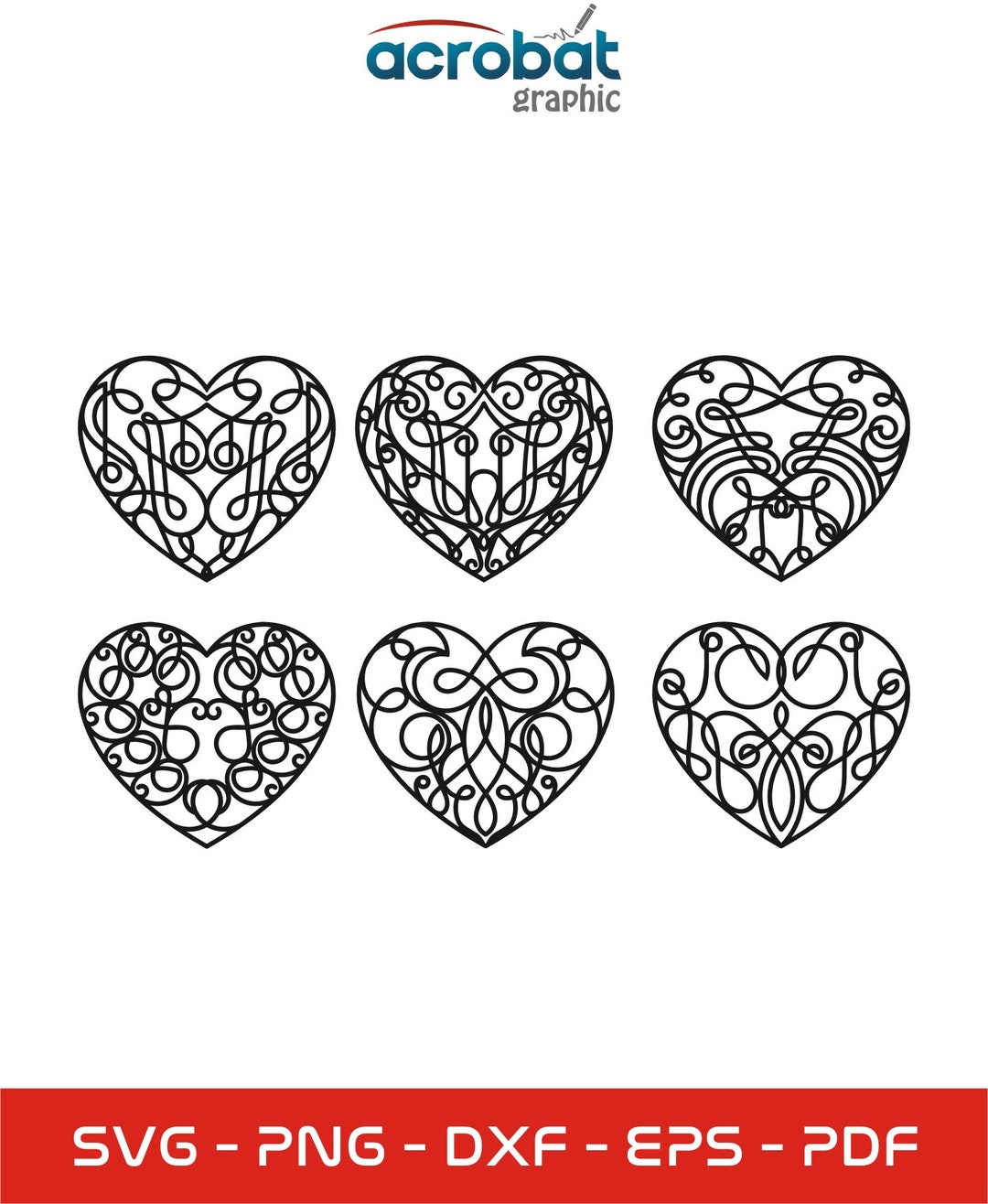 Heart SVG Bundle, Patterned Heart Monogram for Cricut, Laser Cut Love ...
