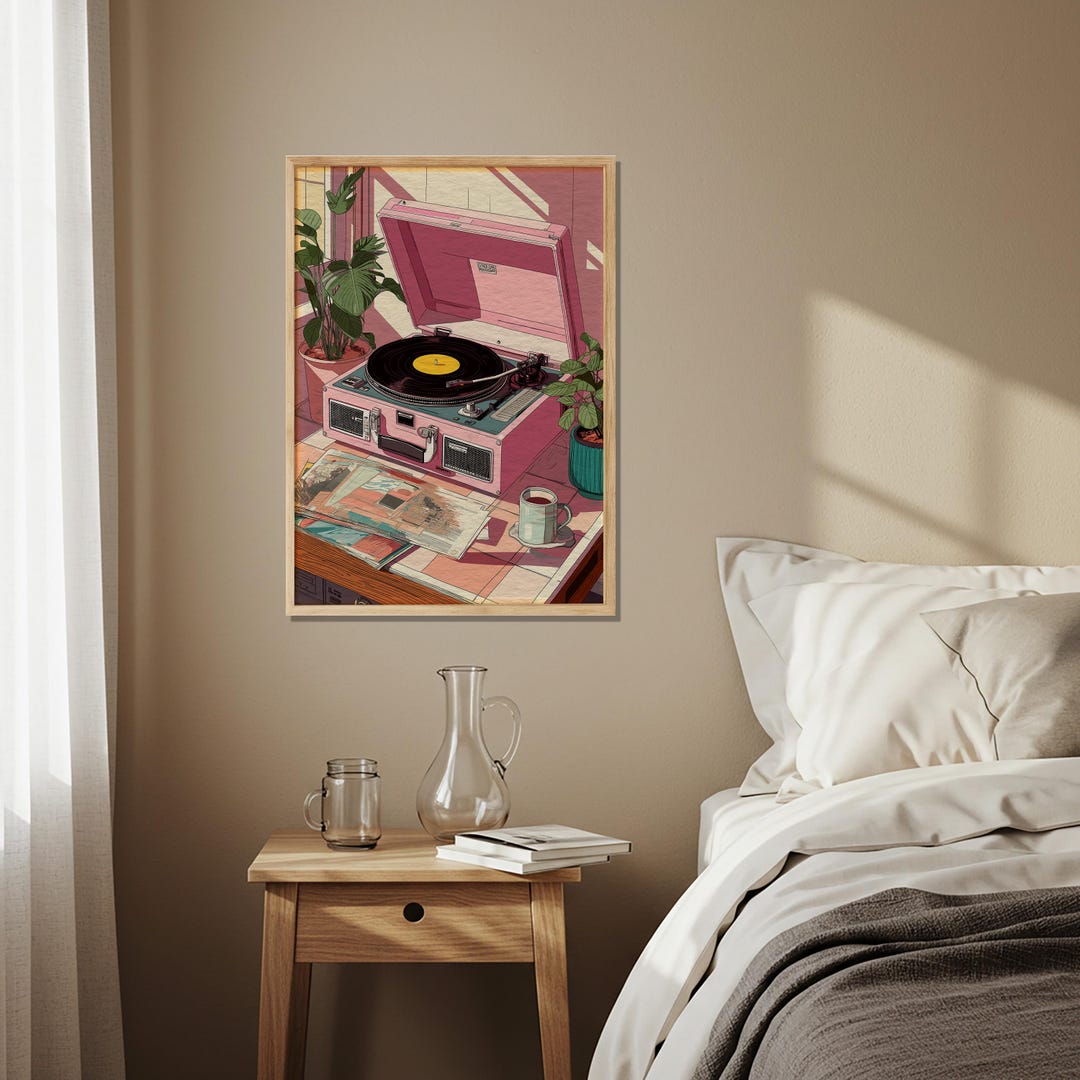Retro Vinyl Record Player Art Print, Vintage Music Decor, Cozy Home ...