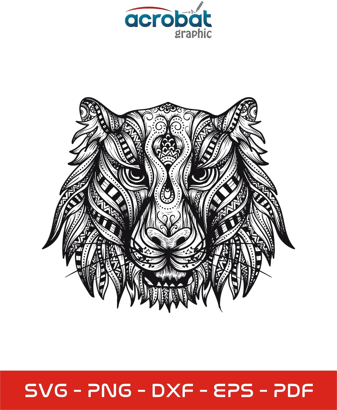 Tiger SVG Zentangle Head, Wild Animal Clipart for T-shirt, Laser Cut ...