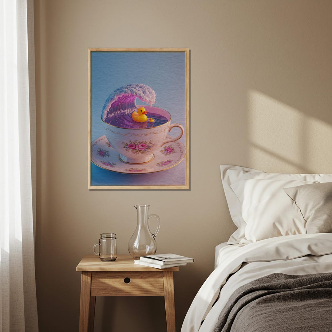 Teacup Wave Wall Art, Surreal Rubber Duck Decor, Dreamy Ocean in Cup ...