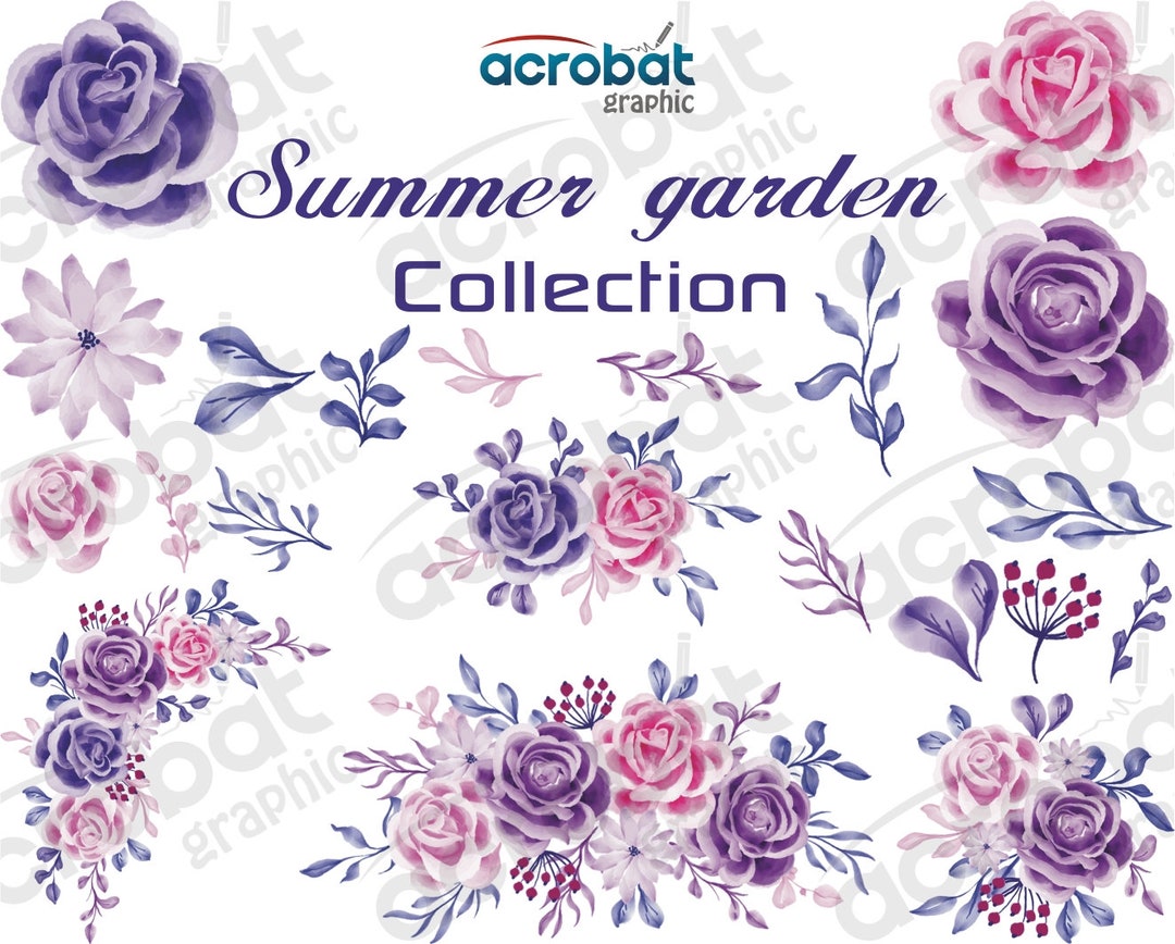 Summer Garden Clip Art, Watercolor Flowers Clip Art, Tropical Flowers ...