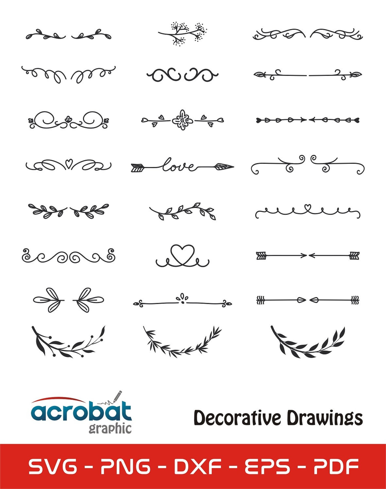 Decorative Drawings, Text Dividers SVG, Decorative SVG, Decorative ...