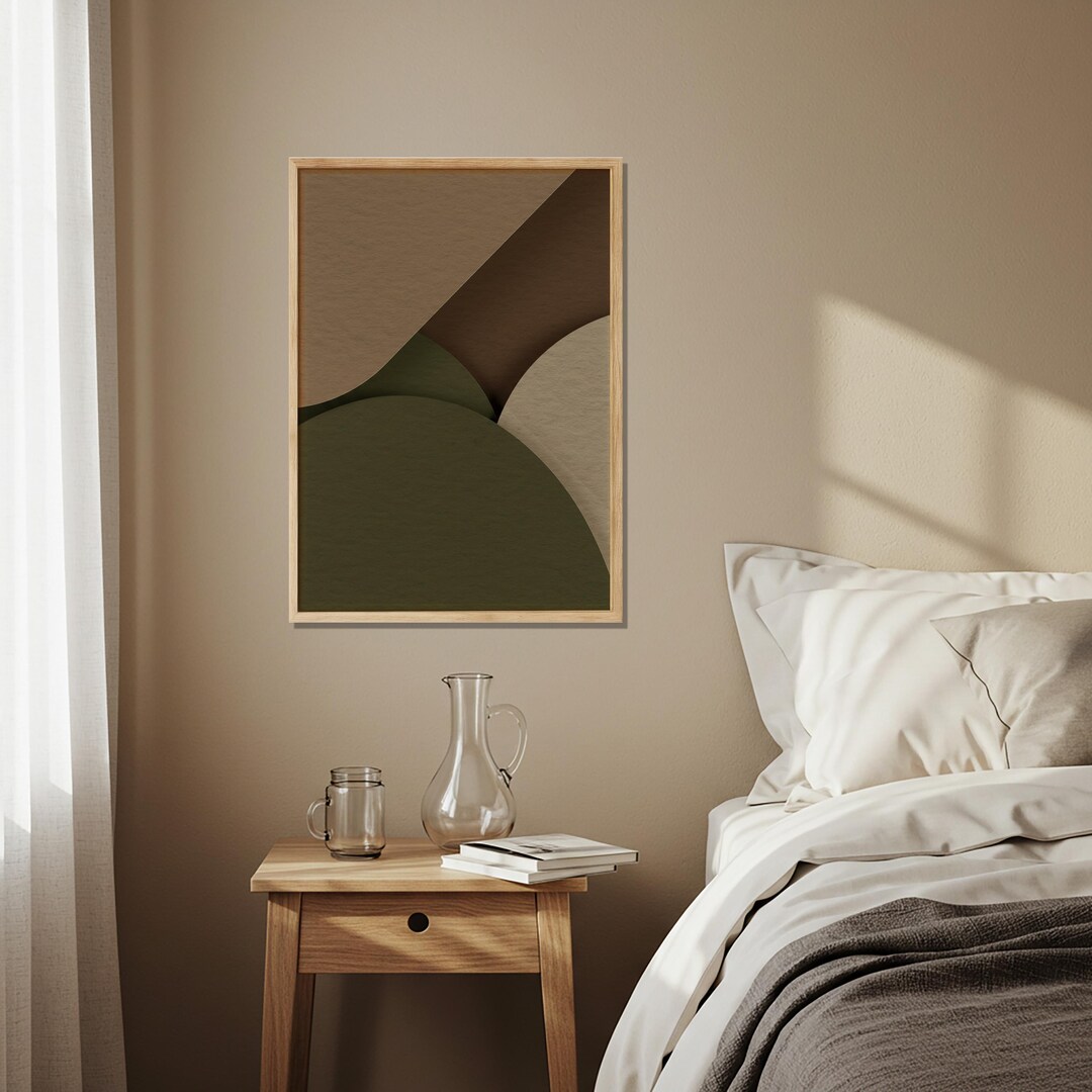 Earthy Minimalist Abstract Wooden Poster, Geometric Hillside Wall Print ...