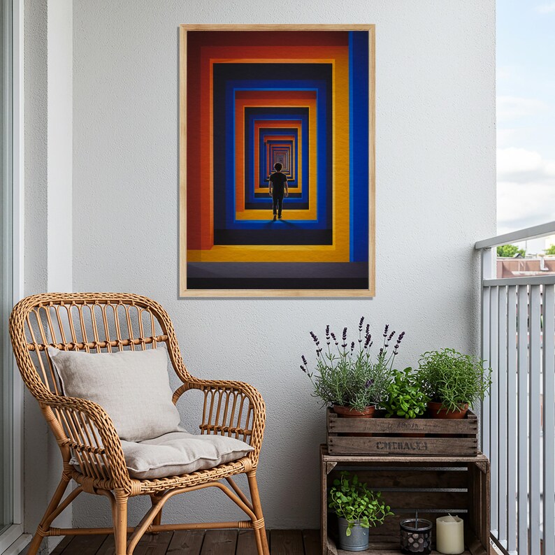 Colorful Geometric Tunnel Wall Art, Surreal Optical Illusion Artwork ...