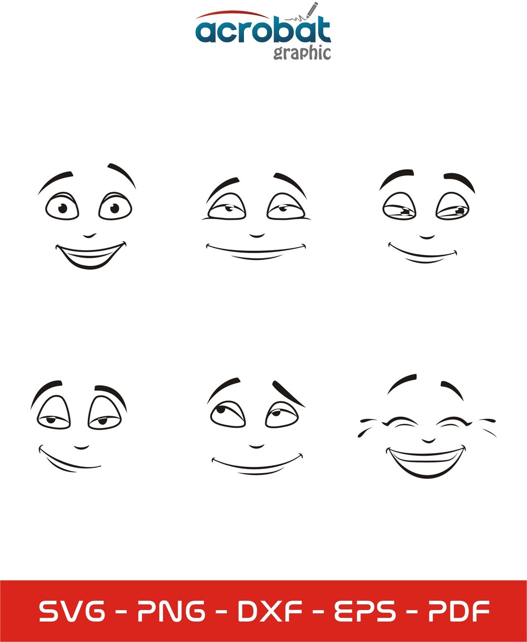 Happy Face Clipart SVG Set: Cartoon Smile Expressions (digital Download ...