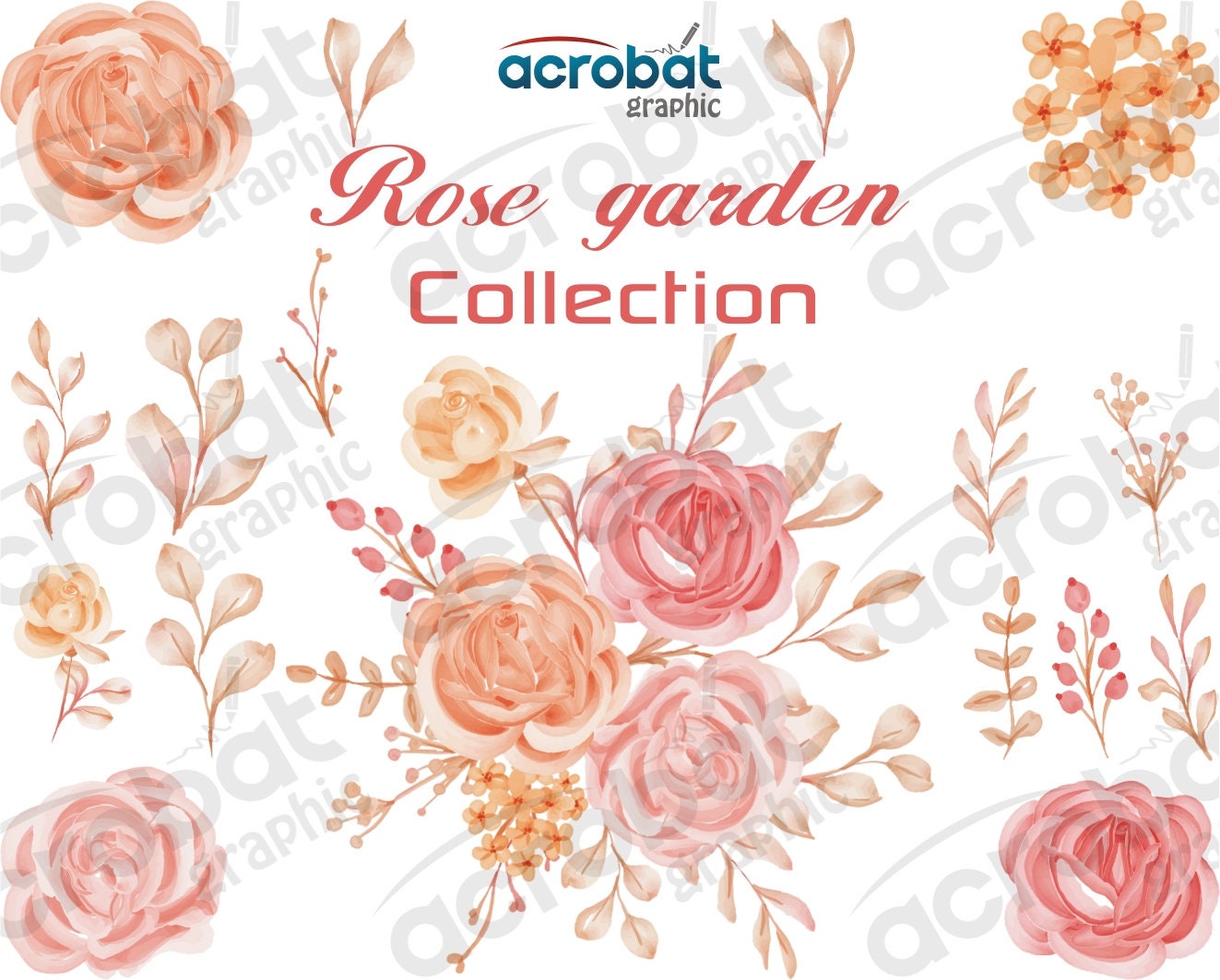 Rose Garden Clip Art Watercolor Flowers Clip Art Tropical - Etsy