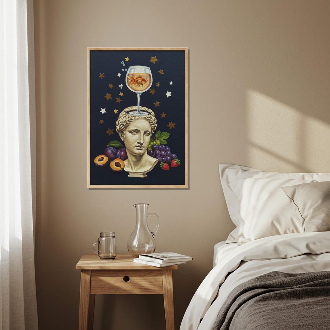 Surreal Bust Wall Art, Mythological Statue With Fruits and Stars Print ...