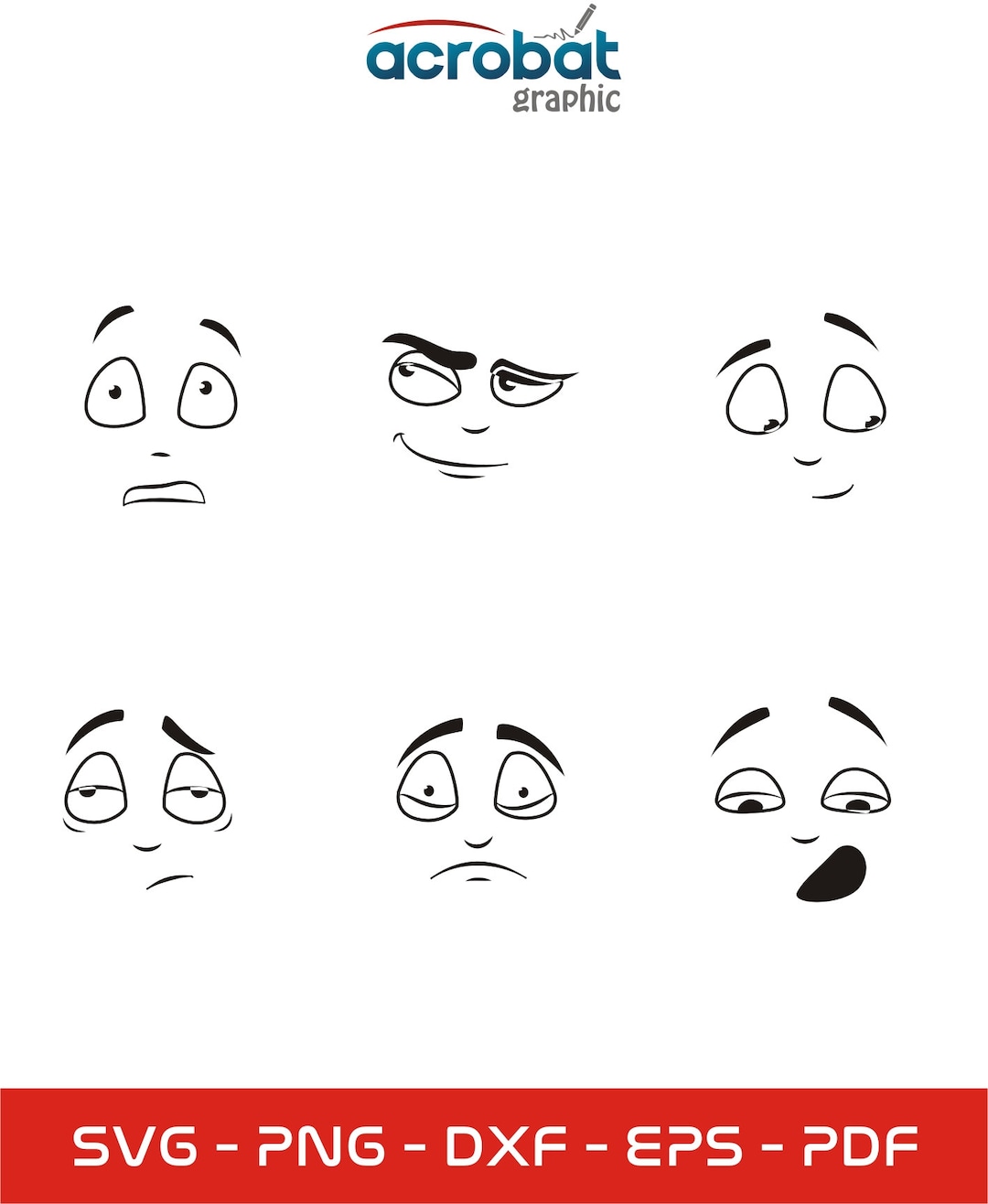 Funny Face Expression SVG, Cartoon Facial Clipart Pack, Mood Faces ...