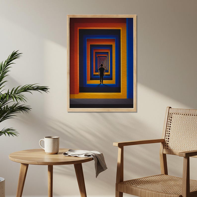 Colorful Geometric Tunnel Wall Art, Surreal Optical Illusion Artwork ...
