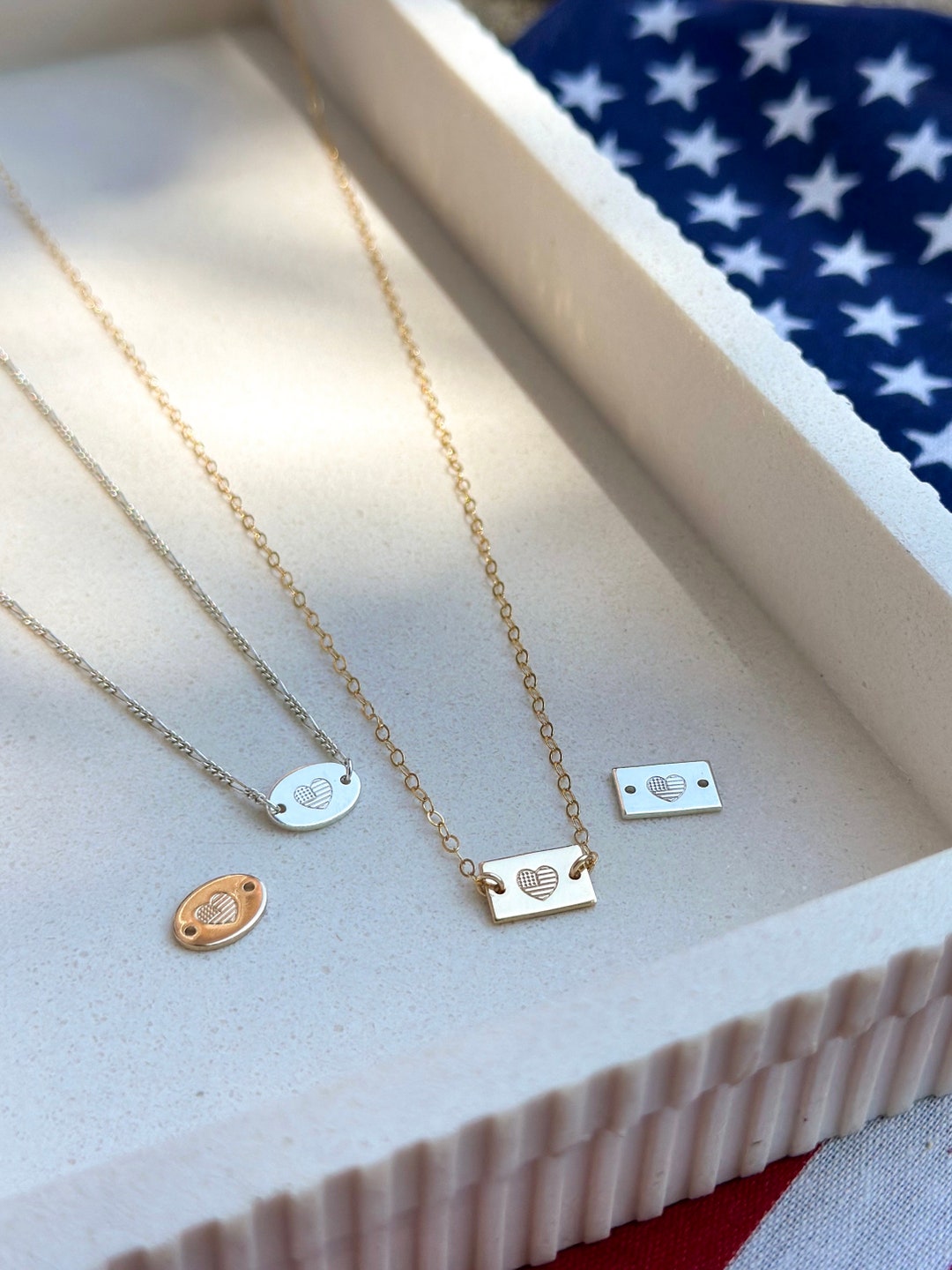 Gold-filled Heart American Flag Necklace Sterling Silver Heart American ...