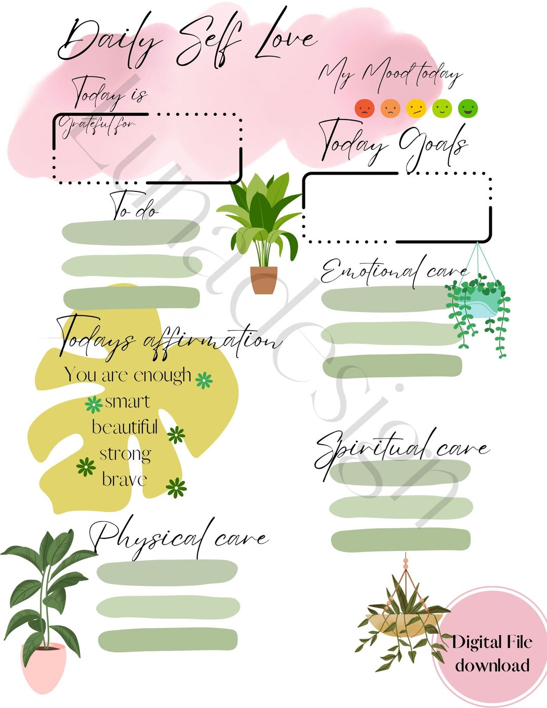 Self-care Worksheet Checklist, Self-care Planner, Selfcare Journal ...