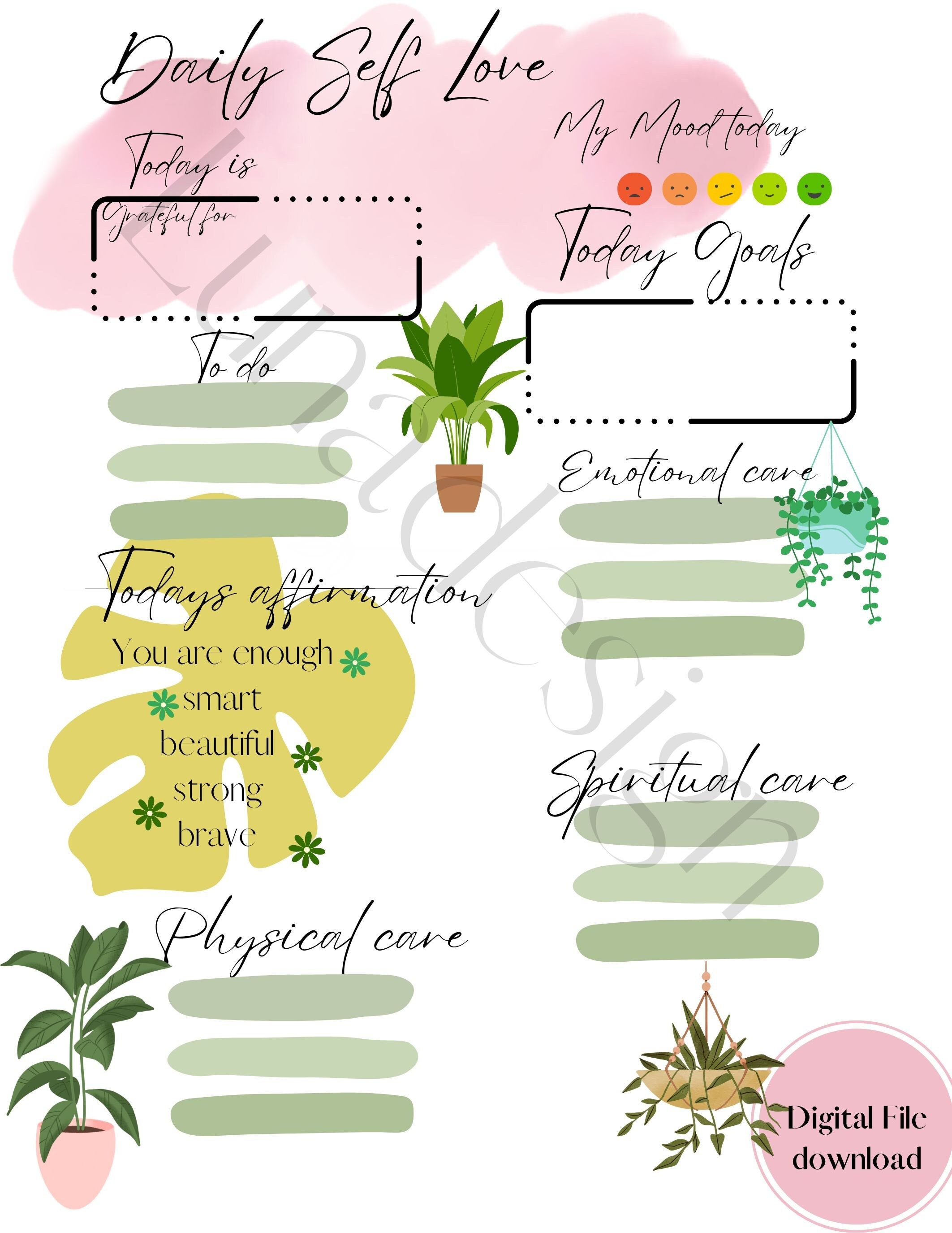 Self-care Worksheet Checklist, Self-care Planner, Selfcare Journal ...