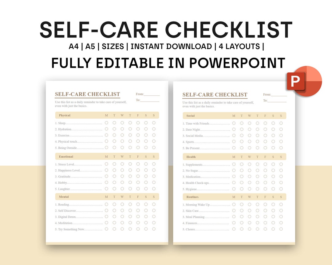 Self Care Checklist, Self-care Tracker, Printable Checklist, Digital ...