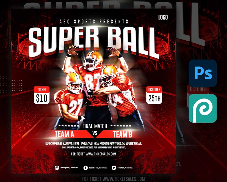 Football Game Invitation, Game Day Football Sport Flyer, Digital Sports ...