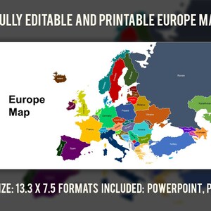 Printable & Editable Europe Map, Map of Europe Wall Art, Fully Editable ...