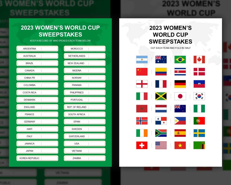 2023 Womens Fifa World Cup Sweepstake Kit Fifa 2023 Etsy Canada