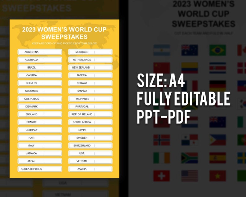 2023 Womens Fifa World Cup Sweepstake Kit Fifa 2023 Etsy Canada