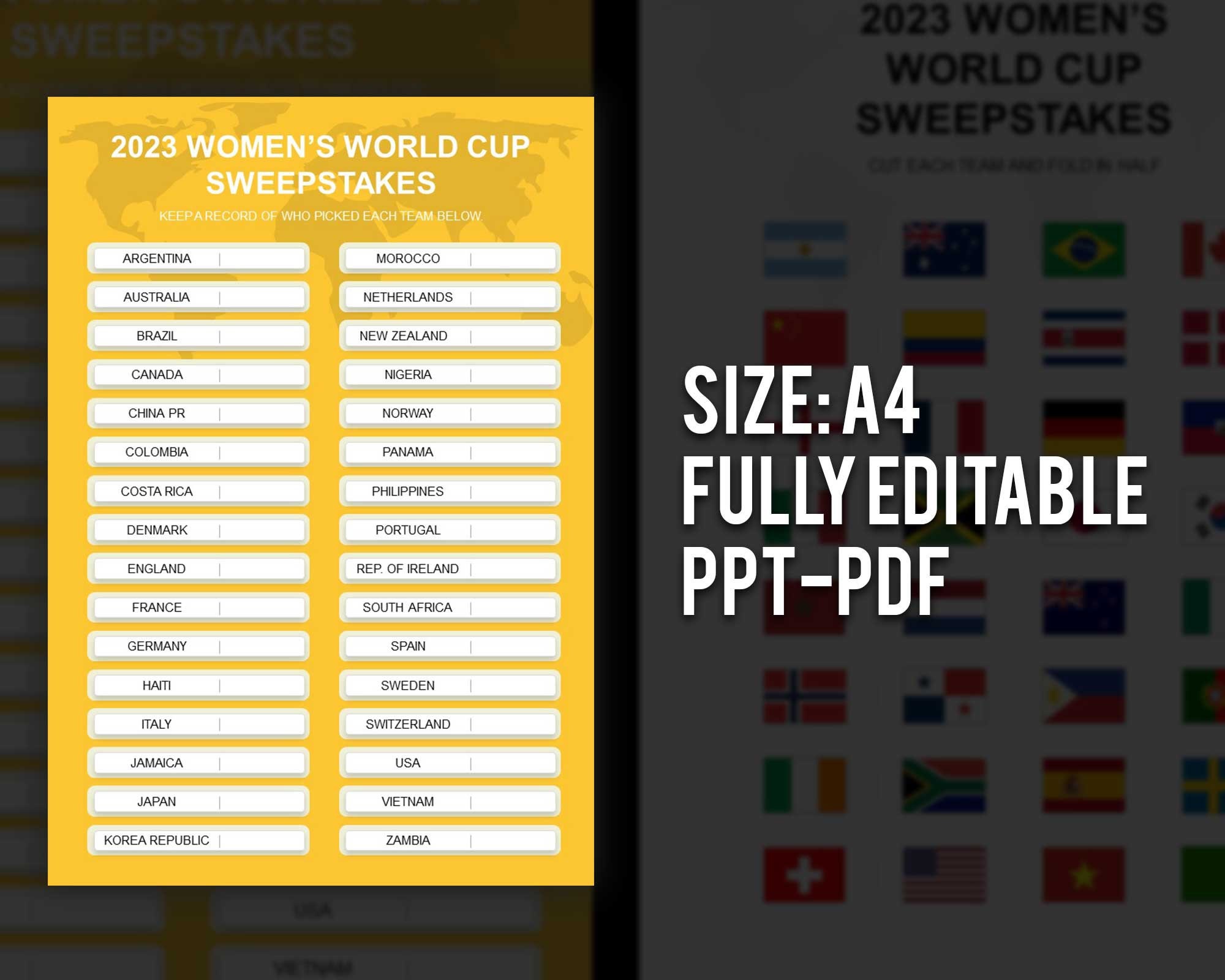 2023 Women's Fifa World Cup Sweepstake Kit Fifa 2023 - Etsy Canada