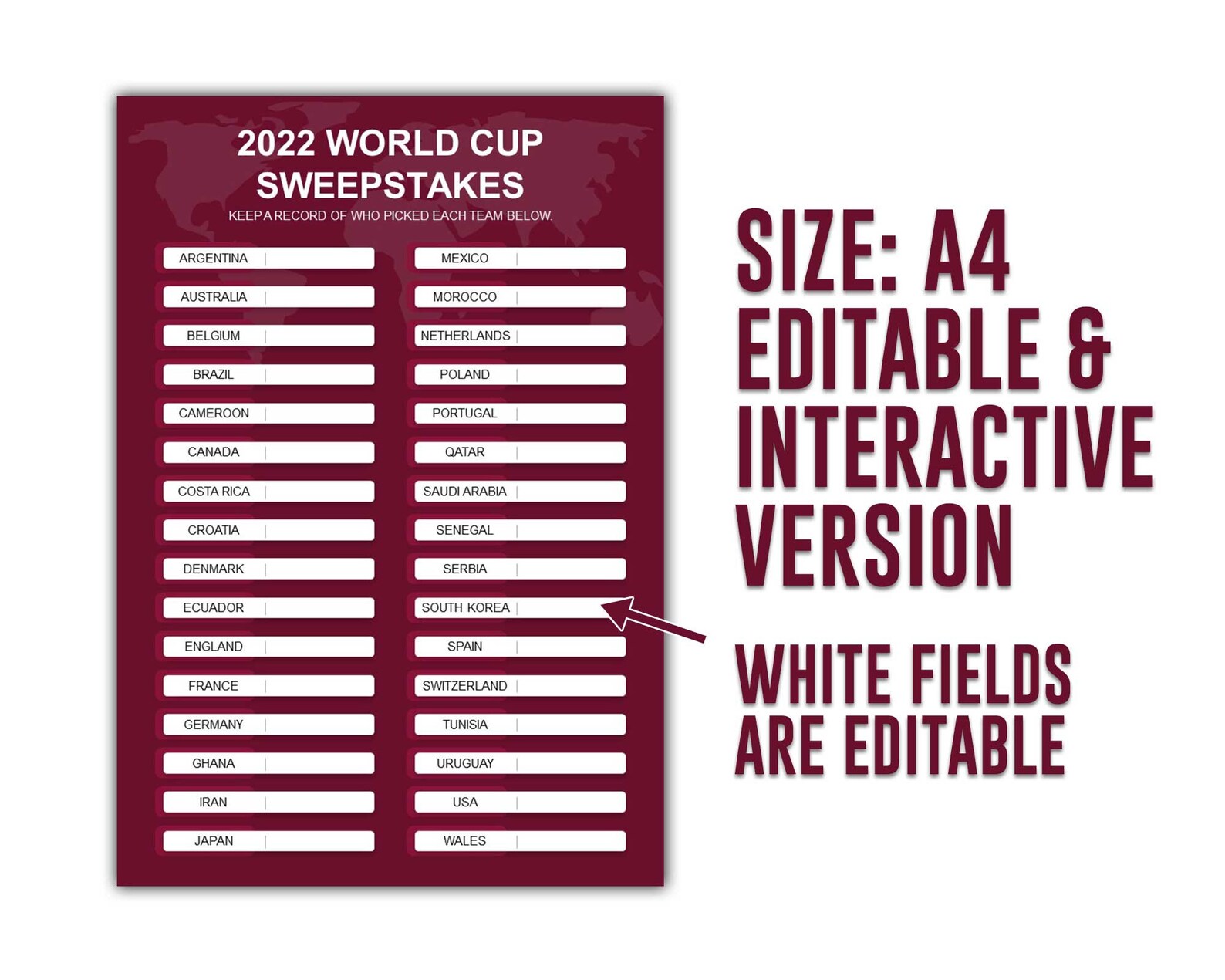 2022 World Cup Sweepstake Kit Soccer World Cup Game Football Etsy