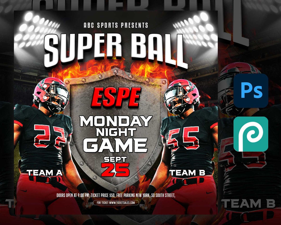 Big Clash Football Flyer, Editable Monday Game Night Football Flyer ...
