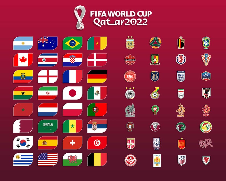 Qatar World Cup 2022 Team Flags & Logos Fifa Sports Flags - Etsy Australia