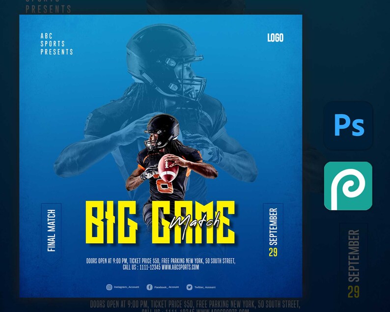 American Football Template Football Game Flyer Nfl Flyer - Etsy