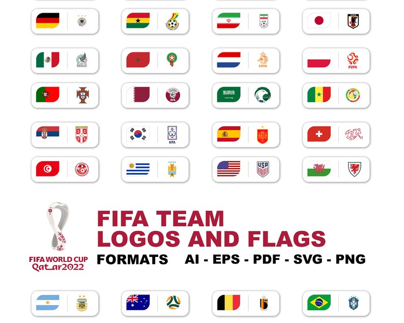 Qatar World Cup 2022 Team Flags & Logos Fifa Sports Flags - Etsy Australia