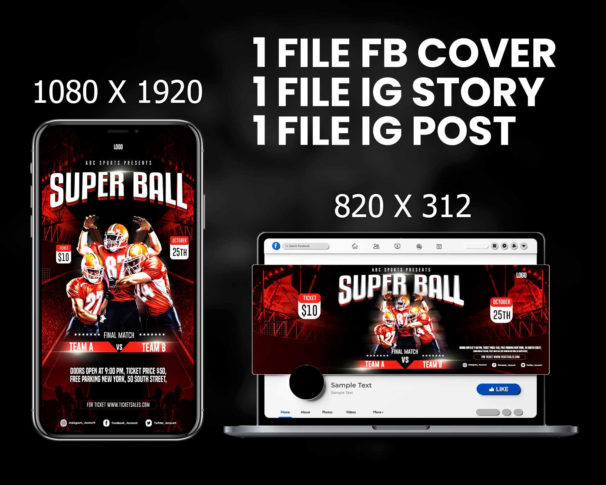 Football Game Invitation, Game Day Football Sport Flyer, Digital Sports ...