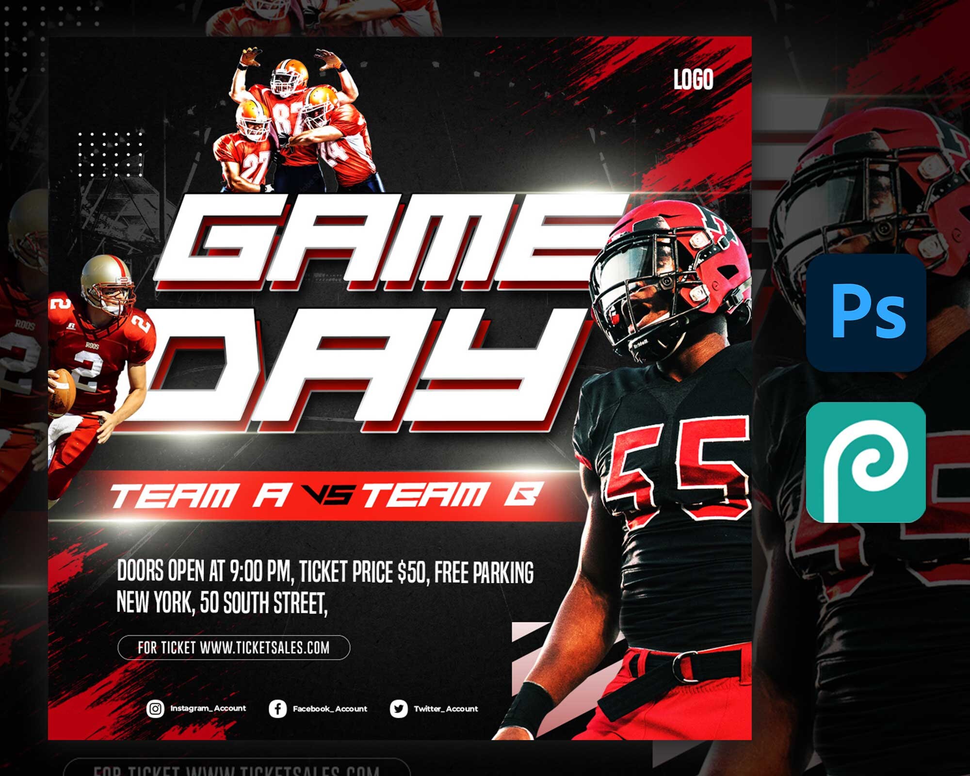 Super Bowl Party Flyer Template, Game Day Football Sport Flyer, NFL ...