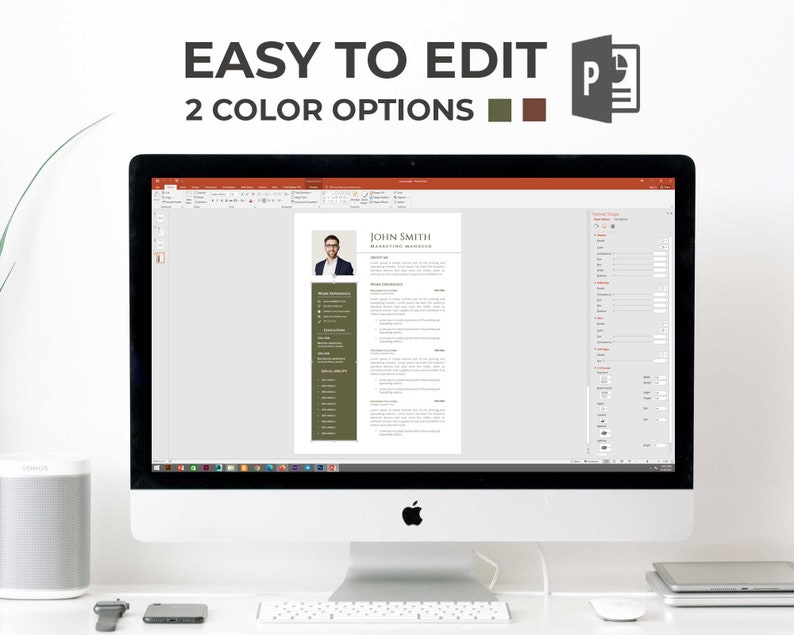 Modern Resume Template for MS Powerpoint 2 Page Resumes & - Etsy