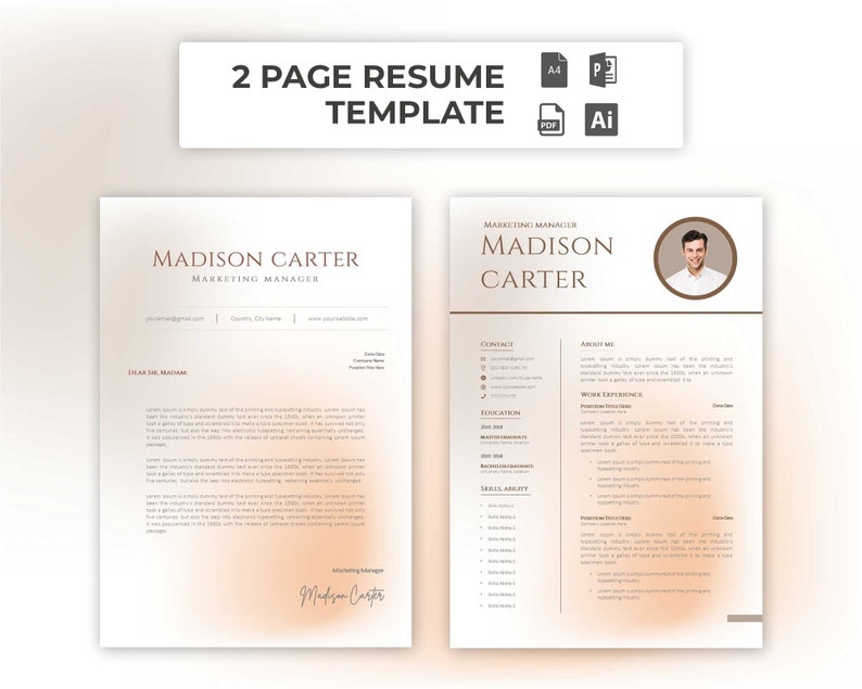 Clean Resume Template 2 Pages, CV Template Cover Letter, Resume ...