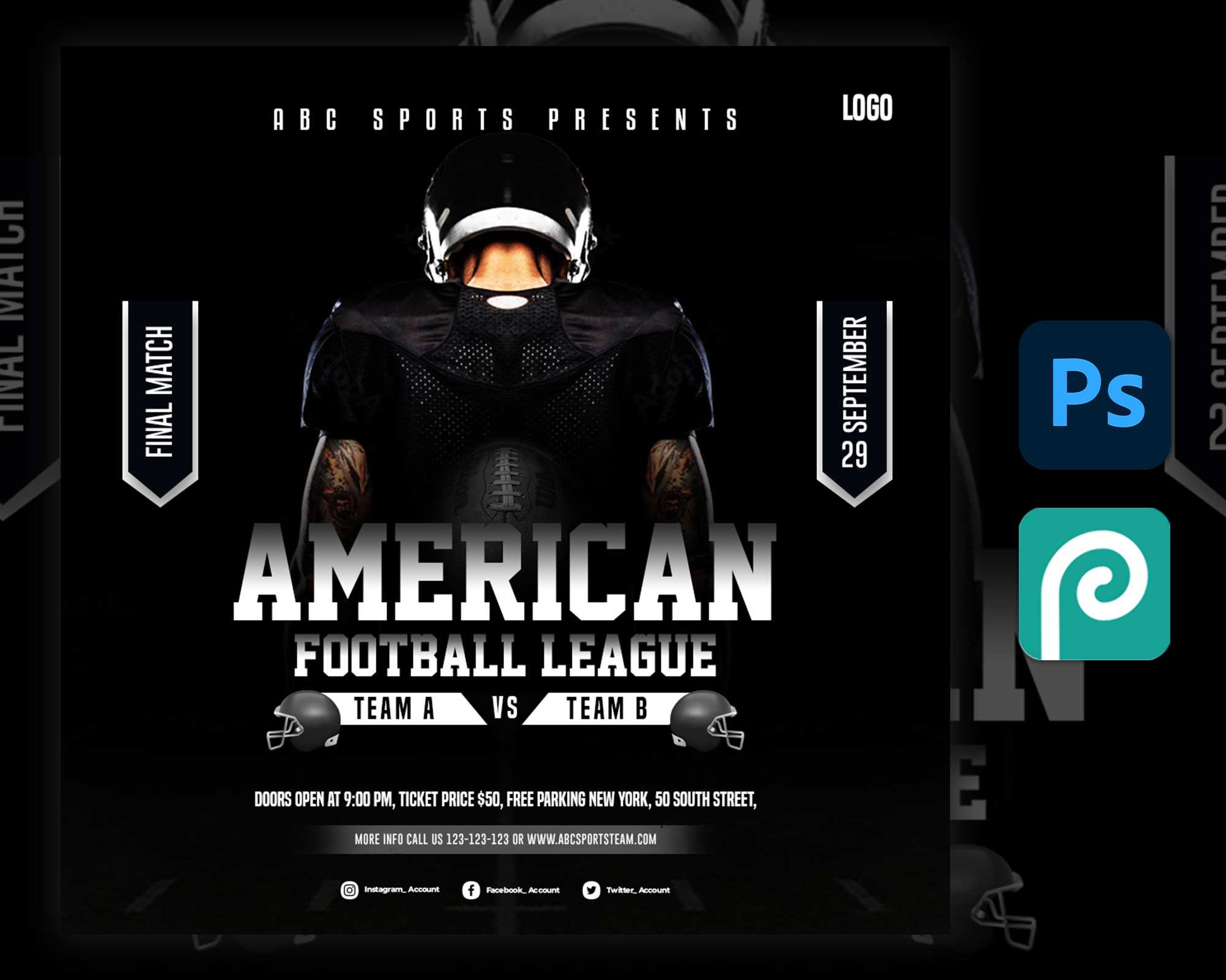 American Football, Big Clash Football Flyer, NFL Match Flyer, Super ...