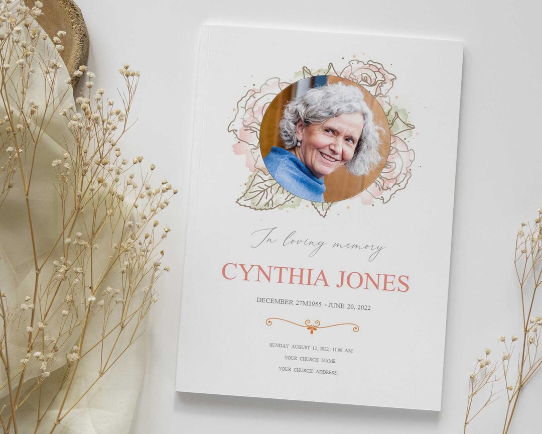 Floral Celebration of Life Template for Woman, Funeral Program Template ...