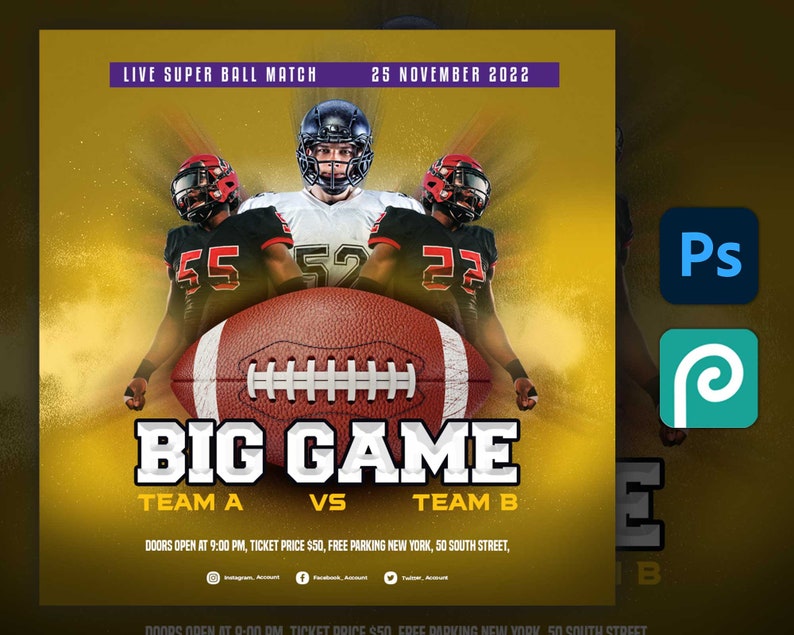 Sports Match Flyer, Game Night Football Flyer, Super Bowl Template ...