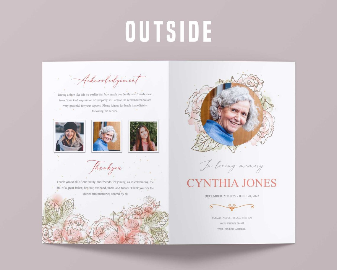 Floral Celebration of Life Template for Woman, Funeral Program Template ...