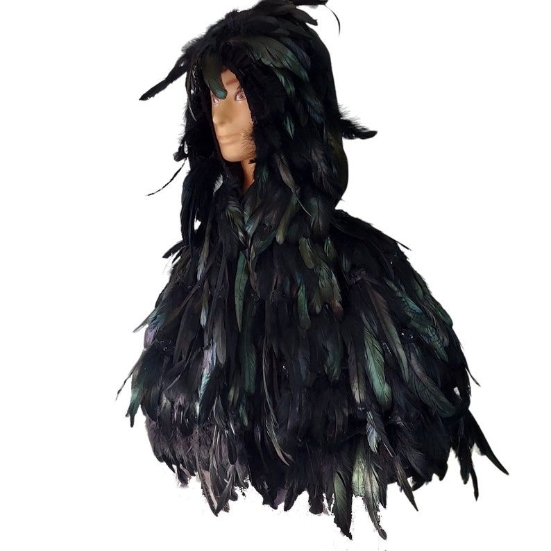 Black Hooded Feather Cape Feathered Cloak Fashion Gothic - Etsy