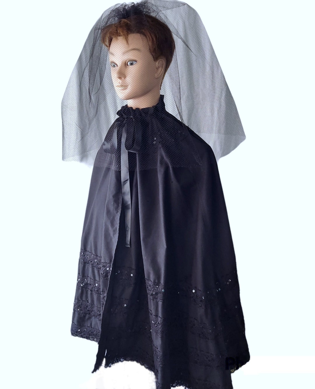 Black Victorian Gothic Mourning Cape With Lace Embellishment - Etsy