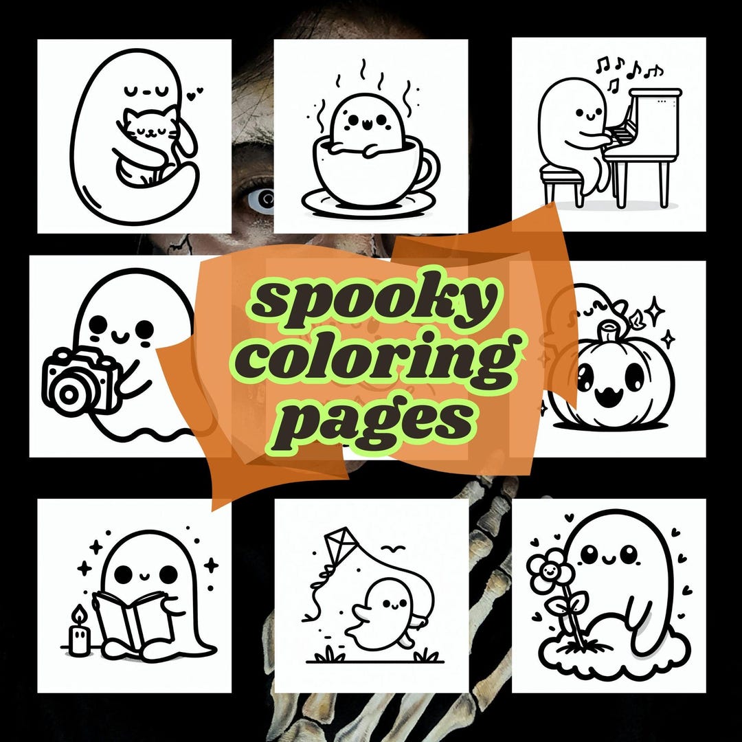 Adorable Spooky Creepy Creatures in Cozy Hygge Moments Coloring Pages ...