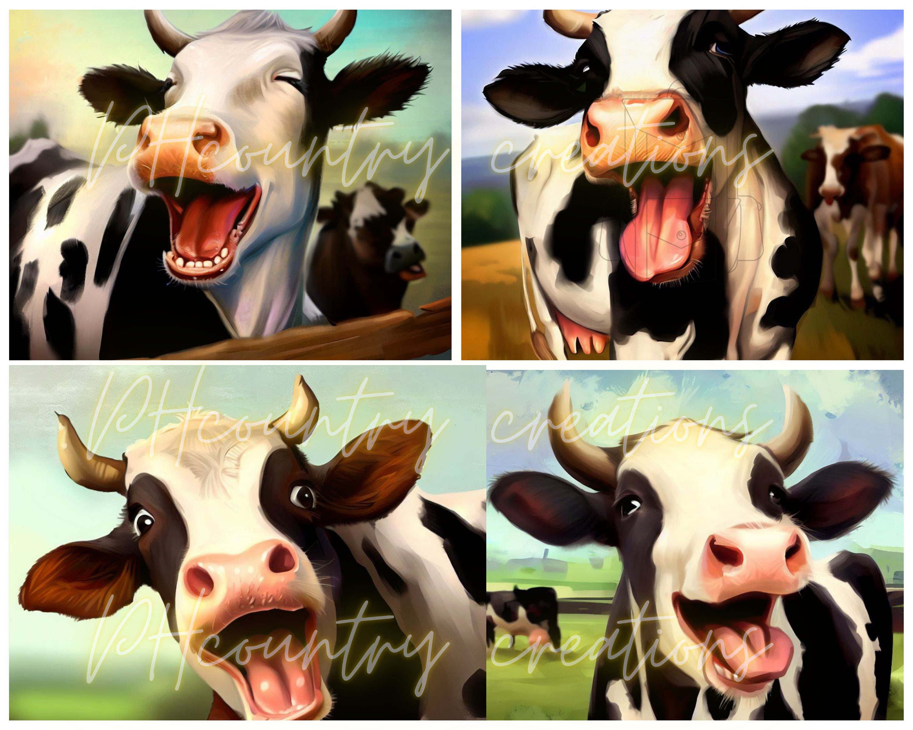 Laughing Cows Prints, Funny Farm Cows, Smiling Cow, Happy Heifer ...