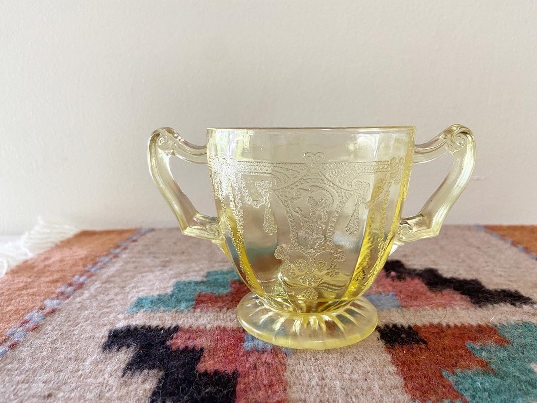 Anchor Hocking Depression Glass Yellow Sugar Bowl - Cameo Pattern - Etsy