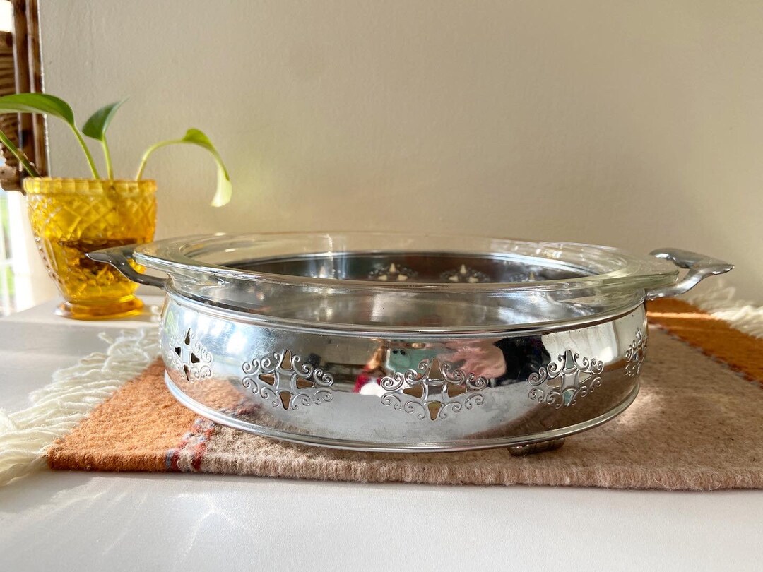 Pyrex Chrome Footed Pie Dish Holder + Dish - Etsy