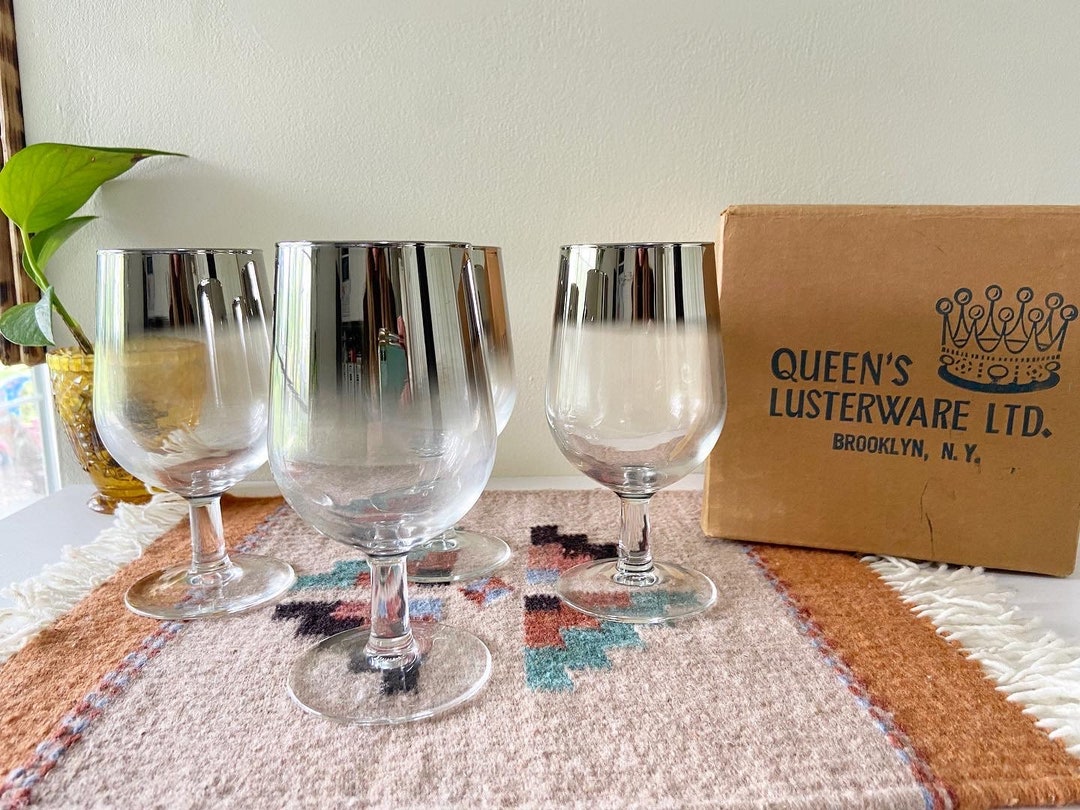 Queen Lusterware Silver Fade Wine Glasses in Original Box - Etsy