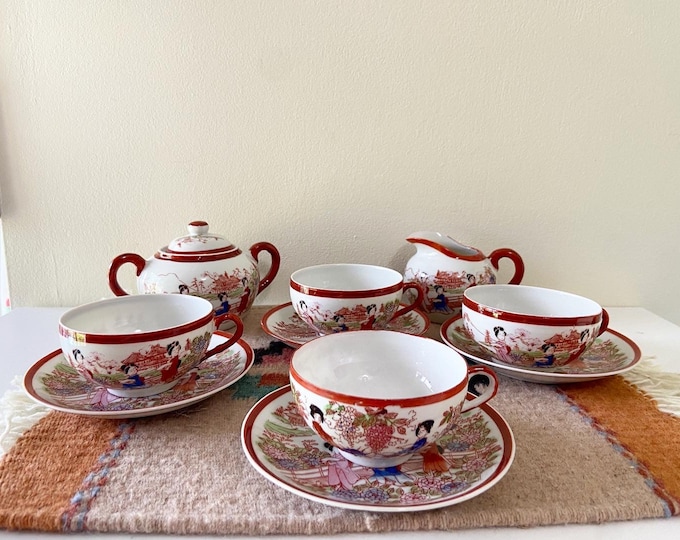 Vintage Japanese Eggshell Porcelain Kutani Geisha Girl Tea Set - Rare ...