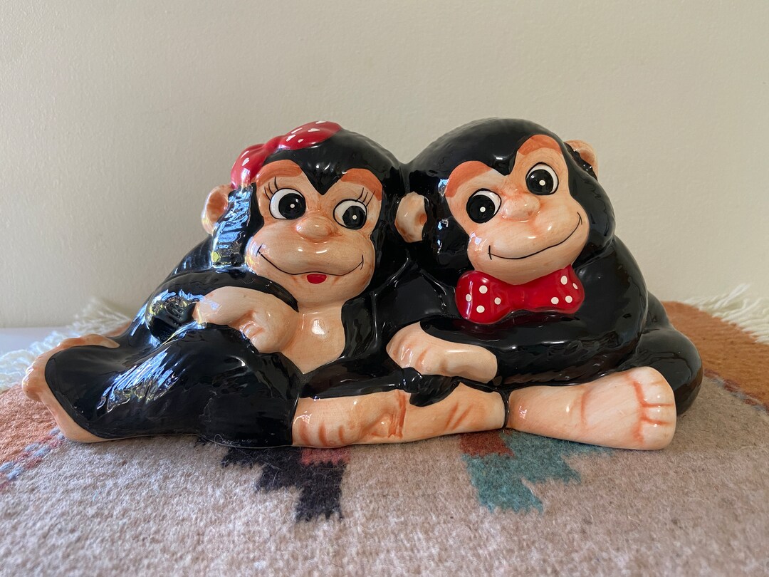 Vintage Twin Monkey Minnie Piggy Bank - Etsy