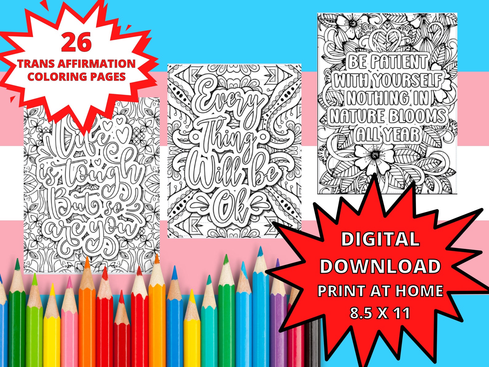 Trans Affirmations Coloring Pages for Trans Kids & Teens | Etsy