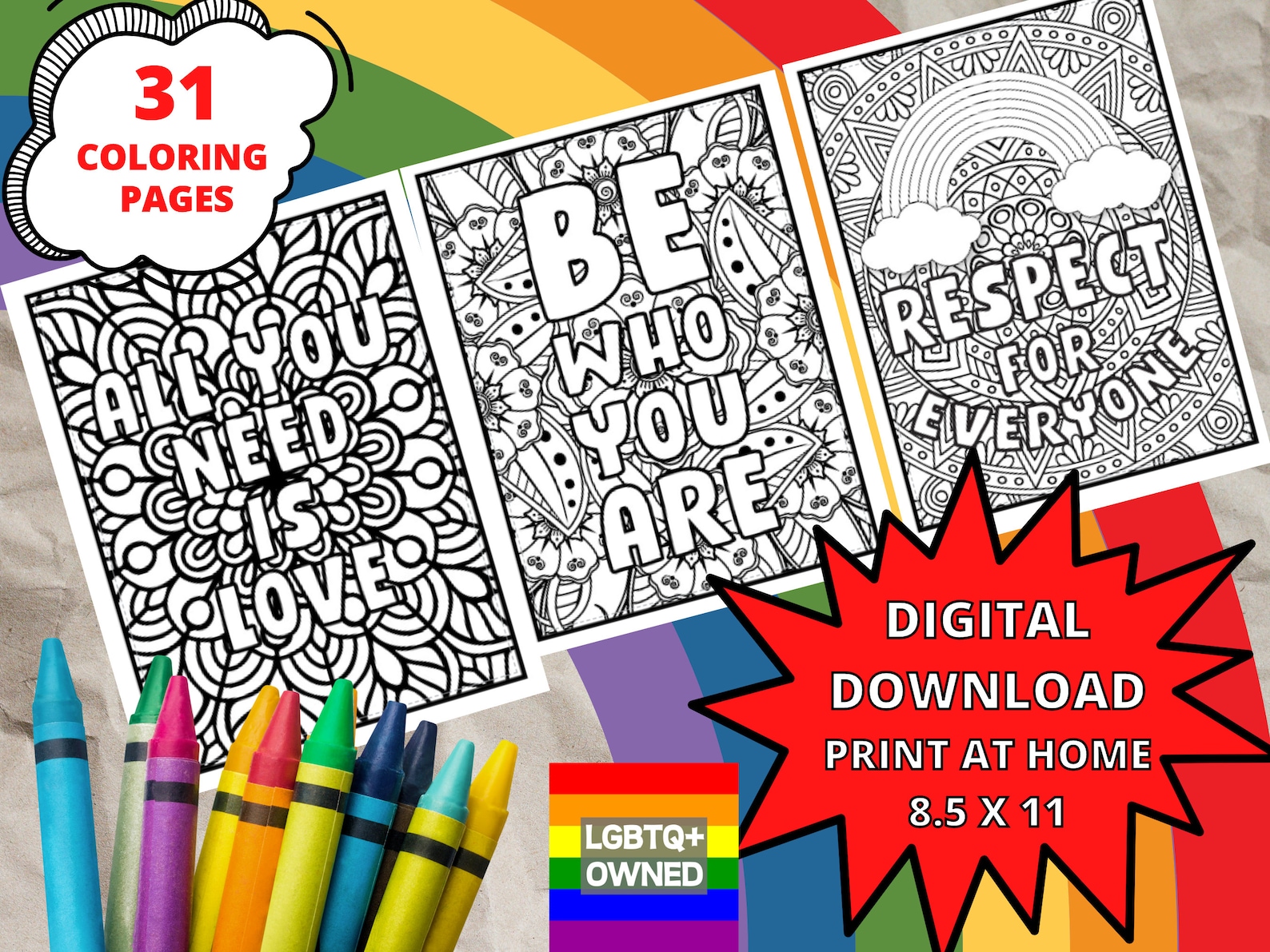 Pride Coloring Pages - Digital Download LGBTQ Coloring Book - 31 ...