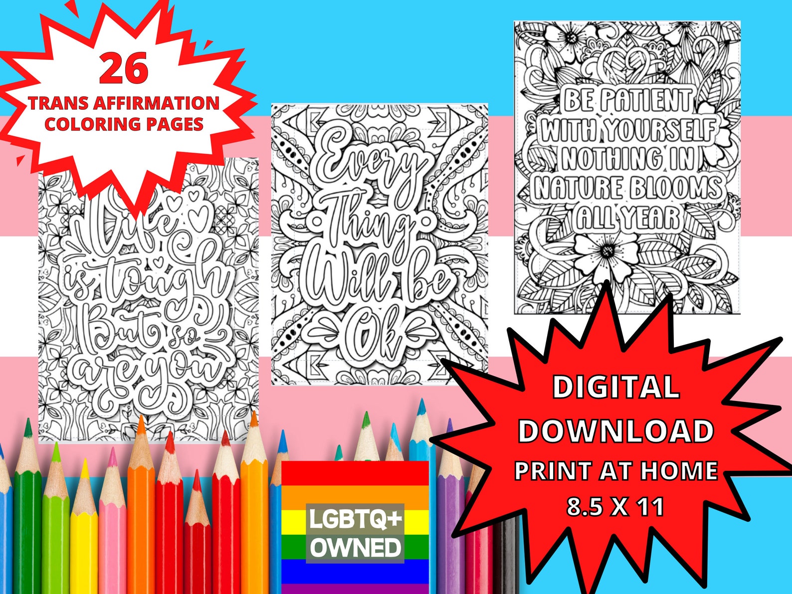 Trans Affirmations Coloring Pages for Trans Kids & Teens - Transgender ...